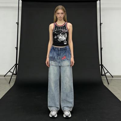 China Custom Women's Baggy Pants Y2k Streetwear Vintage Graphic Print Boyfriend Full Length Casual Oversized Wide Leg Denim Jeans for sale
