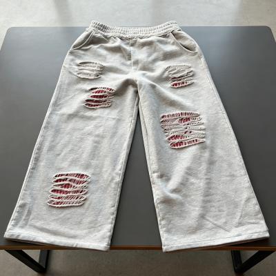 China Custom Men Unisex 100% Cotton French Terry Joggers High Quality Pants Sample Raw Hem Baggy Loose Check Sports Casual Sweatpants for sale