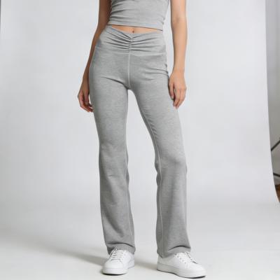 China Custom Casual Sports Soft Legging Women's Wide Leg Trouser Plain Elastic Training Cotton High Waist Flare Pants Gym Women for sale