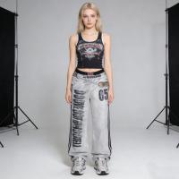 China Manufacturer Custom Women's Pants Fashion New Street Style Sagging Wide Leg Oversized Striped Print Double Waisted Trousers for sale