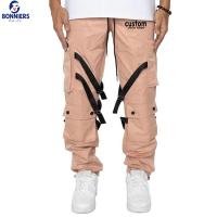 China Streetwear Custom Men'S Multi-Pockets Waterproof Pants Casual Polyester Trouser Strap Regular Fit Cargo Stacked Pants for Men for sale