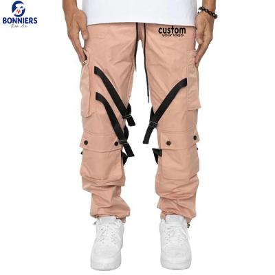 China Streetwear Custom Men'S Multi-Pockets Waterproof Pants Casual Polyester Trouser Strap Regular Fit Cargo Stacked Pants for Men for sale
