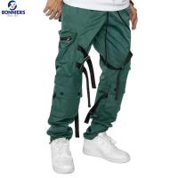 China Streetwear Custom Men'S Multi-Pockets Waterproof Pants Casual Polyester Trouser Strap Regular Fit Cargo Stacked Pants for Men for sale