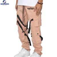 China Streetwear Custom Men'S Multi-Pockets Waterproof Pants Casual Polyester Trouser Strap Regular Fit Cargo Stacked Pants for Men for sale