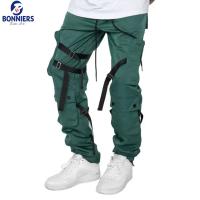 China Streetwear Custom Men'S Multi-Pockets Waterproof Pants Casual Polyester Trouser Strap Regular Fit Cargo Stacked Pants for Men for sale