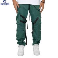 China Streetwear Custom Men'S Multi-Pockets Waterproof Pants Casual Polyester Trouser Strap Regular Fit Cargo Stacked Pants for Men for sale