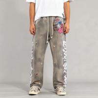 China Custom Applique Embroidery Patch Men'S Pants Vintage Luxury Acid Washed Baggy Cotton Sun Faded Flared Sweatpants for Men for sale