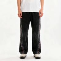 China Custom Oversized Wide Leg Blank Spring Autumn Men Joggers Sweatpants American Style Cargo Rhinestone Waterproof Track Pants for sale