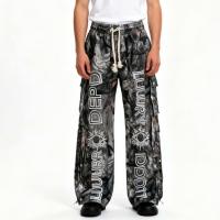 China Custom Graffitiy Vintage Wide Leg Track Sweatpants Printed Patterned Joggers Acid Wash Baggy Nylon Camo Oversized Pants for Men for sale