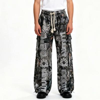 China Custom Graffitiy Vintage Wide Leg Track Sweatpants Printed Patterned Joggers Acid Wash Baggy Nylon Camo Oversized Pants for Men for sale