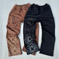 China Custom All Over Rhinestones French Terry Cotton Trousers Streetwear Dtg Printed Oversized Baggy Flared Sweat Pants for Men for sale