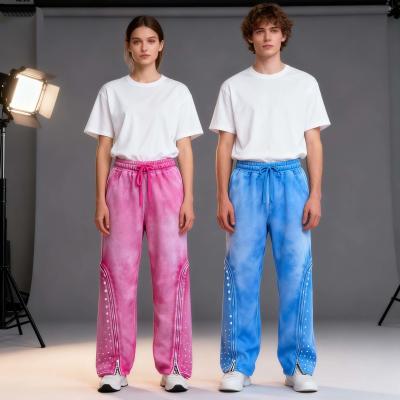 China Custom Design Rhinestone Acid Wash Convertible Zip up Outdoor Cotton Joggers Sweat Pants for Men Baggy Mens Vintage Sweatpants for sale