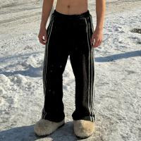 China Custom Mohair Flare Stacked Pants Unisex High Quality Drawstring Streetwear Sweatpants Silk Fuzzy Mohair Fabric Sweat Pants Men for sale