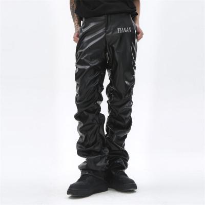 China Custom Streetwear High Quality England Dark Pun Pleated Pu Leather Sweat Pants for Men Wholesale Waterproof Trousers Cargo Pants for sale