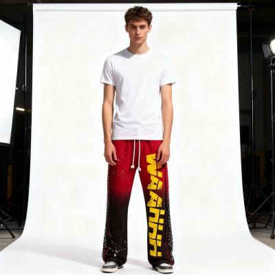 China Custom Rhinestone Wide Leg Hip Hop Cotton Joggers Track Sweat Acid Wash Washed Decorated Pants Men Print Baggy Mens Sweatpants for sale