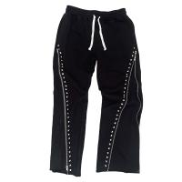 China Wholesale Custom Streetwear Long String Black Trousers Baggy Fit Pant 450gsm French Terry Rhinestone Zip up Flare Pants for Men for sale