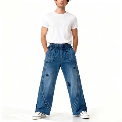China Manufacturer Custom Oversized Reverse Stitching Men's Joggers Acid Wash Sweat Pants Rhinestone Baggy Stripe Sweatpants for Men for sale