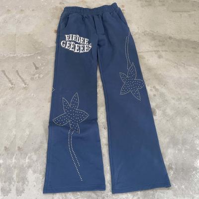 China Hot Sale Puff Printed Rhinestone logo Boxy Graphic Baggy for Mens Sweatpants Custom Acid Wash Sweat Mens Jogger Flare Pants for sale
