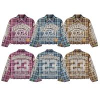 China Clothing Manufacturer Custom Flannel Plaid Button Long Sleeve Shirts Embroidered Rhinestone High Quality Joggers Shirt for Men for sale
