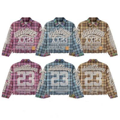 China Clothing Manufacturer Custom Flannel Plaid Button Long Sleeve Shirts Embroidered Rhinestone High Quality Joggers Shirt for Men for sale