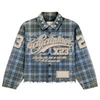 China Clothing Manufacturer Custom Flannel Plaid Button Long Sleeve Shirts Embroidered Rhinestone High Quality Joggers Shirt for Men for sale