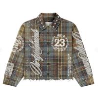 China Clothing Manufacturer Custom Flannel Plaid Button Long Sleeve Shirts Embroidered Rhinestone High Quality Joggers Shirt for Men for sale
