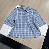 China Manufacturer High Quality Button up Embroidery Double Layer Men's Shirt Custom Designer Blue Plus Size Plaid Check Pattern Shirt for sale