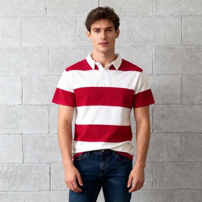 China Streetwear Stripe Short Sleeve Polo Printed T Shirt for Men Cotton Tshirts Wholesale Custom Casual Oversized Tshirt for sale