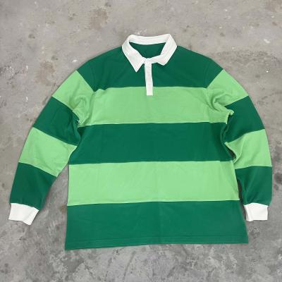 China Custom Casual Oversized Striped Rugby Button up Printed T Shirt for Men Clothing Boxy Long Sleeve 100% Cotton Men's Polo Shirts for sale