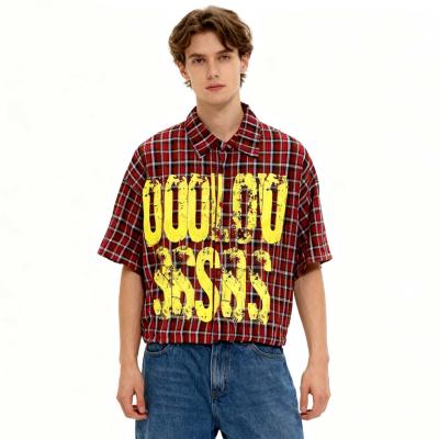 China Wholesale Heavyweight Flannel Oversized  Men'S Plaid Shirt Custom Screen Printed Boxy Retro Cotton T-Shirts for Men for sale