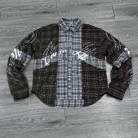 China Manufacturer Custom Flannel Patchwork Rhinestone Printed Men's Shirt High Quality Long Autumn Hip Hop Streetwear Shirt for Men for sale