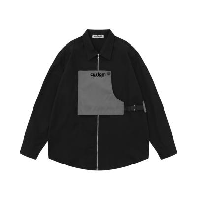 China Street Wear Men'S Two Cargo Shirts Custom Designed Zippers Autumn Plus Size Embroidery Heavyweight Shirt for Men for sale