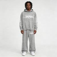 China Manufacturer Custom Streetwear Heavy Weight Rhinestone Rivet Tracksuit Hoodie and Flared Sweat Pants Sets Baggy Casual Sweatsuit for sale