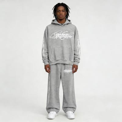 China Manufacturer Custom Streetwear Heavy Weight Rhinestone Rivet Tracksuit Hoodie and Flared Sweat Pants Sets Baggy Casual Sweatsuit for sale