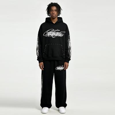 China Wholesale Men's Hoodies&sweatshirt Sets Custom High Quality Cotton Polyester Autumn Long Tracksuit Rhinestone Print Sweatsuit for sale