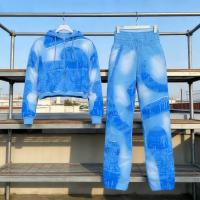 China Custom Vintage Distressed Heavyweight Men's Tracksuit High Quality Patchwork Streetwear Sweatsuit Zip up Hoodie and Pants Sets for sale