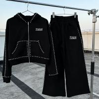 China Wholesale Pearl Diamond Fashion Men Clothing Sweatsuit Heavyweight Zip up Streetwear Tracksuit Custom Hoodie and Pants Sets for sale