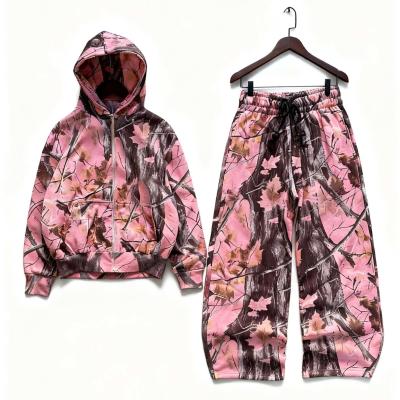 China Custom Real Tree Camouflage Oversized Men's Sweatsuit Camo Flared Sweatpants and Hoodie Sets Jogger Streetwear Tracksuit for Men for sale