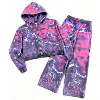 China Custom High Quality Men's Sweatsuit French Terry Cotton Print Y2k Zip up Streetwear Tracksuit Flared Sweatpants and Hoodie Sets for sale
