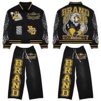 China Y2k Manufactures Custom Tracksuit High Quality Acid Wash Sweatsuit Applique Embroidery Men'S Jackets and Flare Sweat Pants Sets for sale