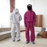China Wholesale Unisex Streetwear Tracksuit Cotton Baggy Oversized Blank Plain Sweatsuit Flared Sweatpants and Pullover Hoodie Sets for sale