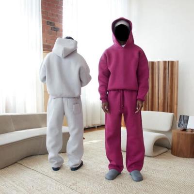 China Wholesale Unisex Streetwear Tracksuit Cotton Baggy Oversized Blank Plain Sweatsuit Flared Sweatpants and Pullover Hoodie Sets for sale
