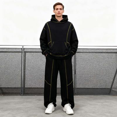 China Wholesale Custom Streetwear Tracksuit Contrast Outside Stitching Joggers Sweatsuit for Men Flared Sweatpants and Hoodie Sets for sale