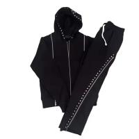 China High Quality Custom Streetwear Triple Zip up Blank Sweatsuit Hip Hop Rivet Tracksuit Hoodie and Flare Sweatpants Set for Men for sale