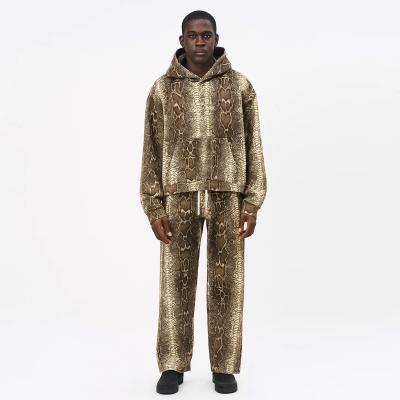 China Wholesale Custom Men's Clothing Snake Printed Streetwear Tracksuit Oversized Baggy Sweatsuit Flared Sweatpants and Hoodie Sets for sale
