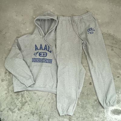 China Heavyweight French Terry 100% Cotton Casual Sweatsuit Custom Streetwear Tracksuit Oversized Flared Sweatpants and Hoodie Sets for sale