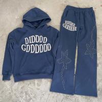 China Custom High Quality Rhinestone Printed Sweatsuit Manufacturer Oversized Streetwear Tracksuit Flared Sweatpants and Hoodie Sets for sale
