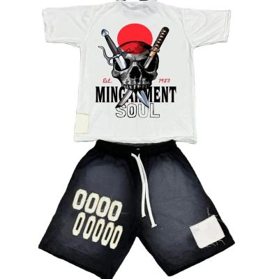 China Custom French Terry Cotton Distressed Acid Wash Men'S T-Shirt and Shorts Set Manufacturer Printing Design Sweatsuit for Men for sale