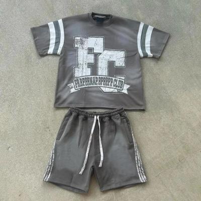 China Manufacturer Custom Acid Wash Summer Printed T-Shirt and Shorts Set for Men Oversized Graphic 100% Cotton 2 Piece Sweatsuit for sale