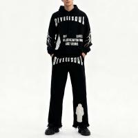 China Custom Unisex Applique Embroidery Patch Hem Cut Flared Stacked Joggers Tracksuit Sweatpants and Hoodie Set for Men for sale